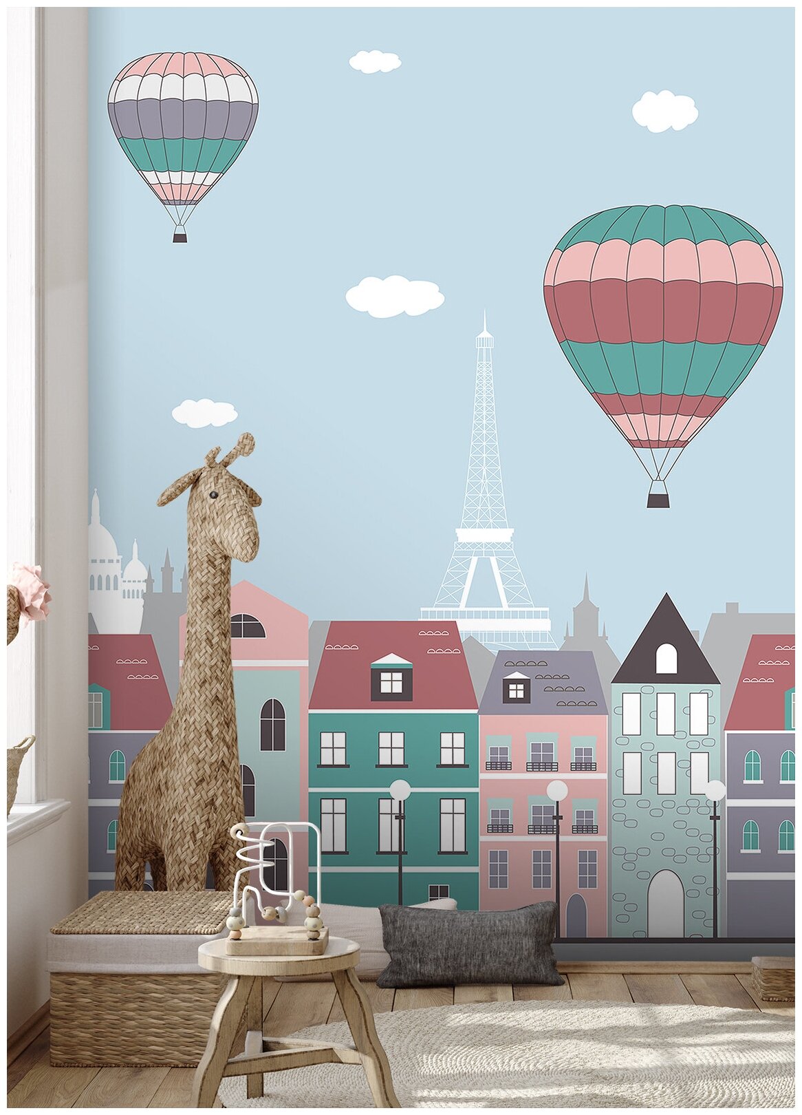 Фотообои флизелиновые с виниловым покрытием в детскую Luxury Walls AM05302 "Домики, воздушные шары" 200х270 см