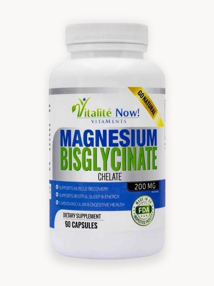 Магний бисглицинат Vitalite Now 90 капсул, для спокойствия нервной системы и сна