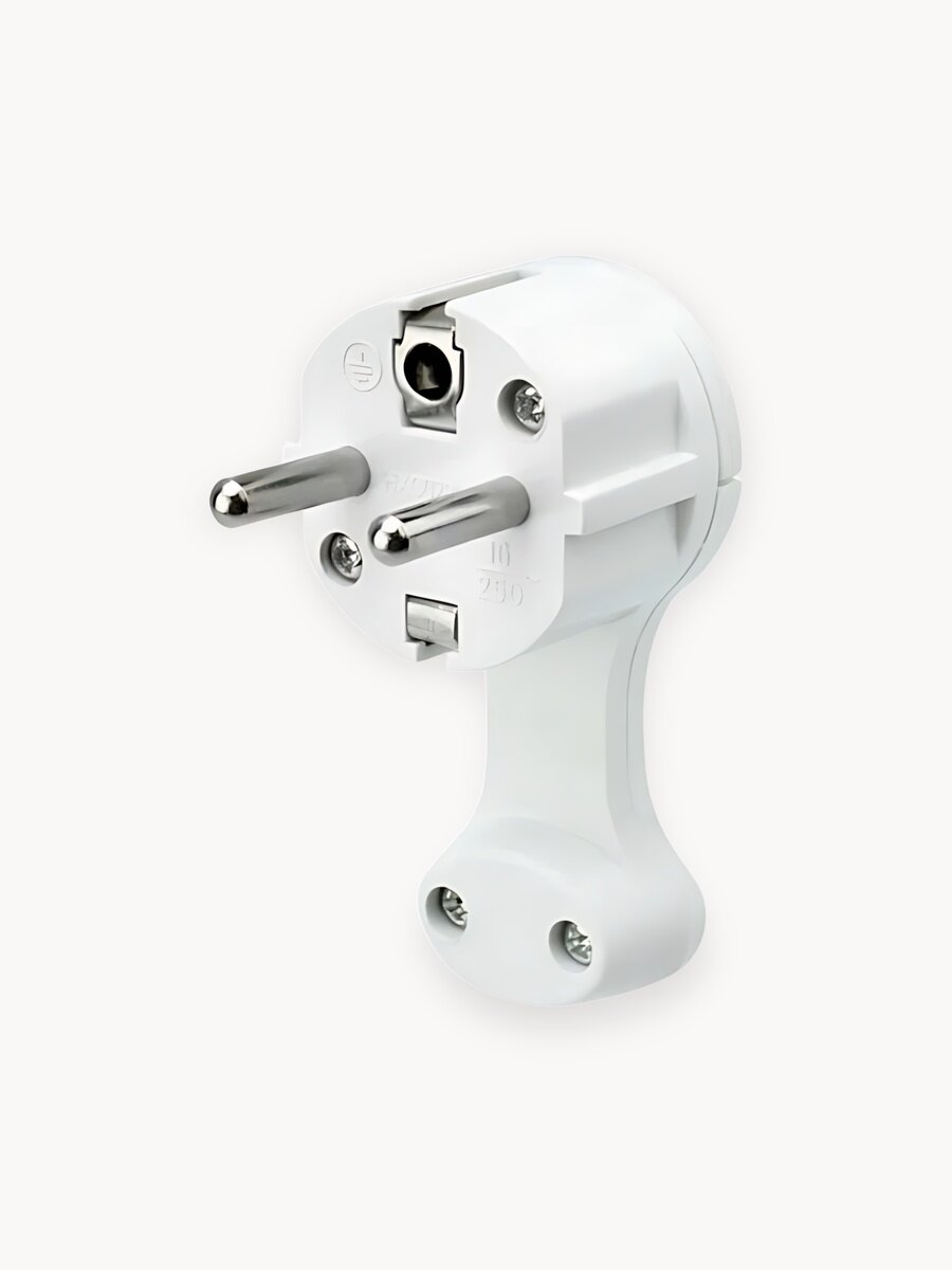 Евровилка плоская угловая REXANT 16 А, розетка за шкаф, с заземляющим контактом, белая