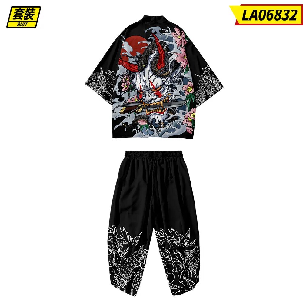 Мужское кимоно и брюки, черный, полиэстер Черный, М, suit 3