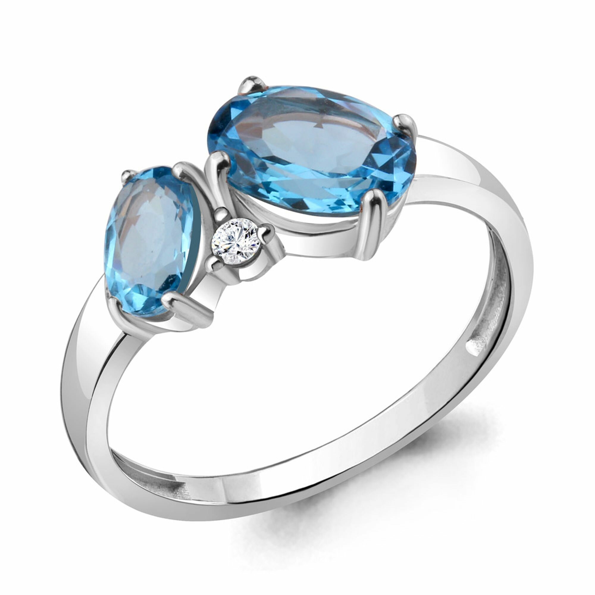 Кольцо, серебро, 925 проба, родирование, топаз, фианит