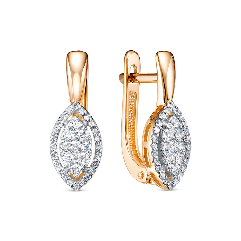 Серьги, красное золото, 585 проба, бриллиант