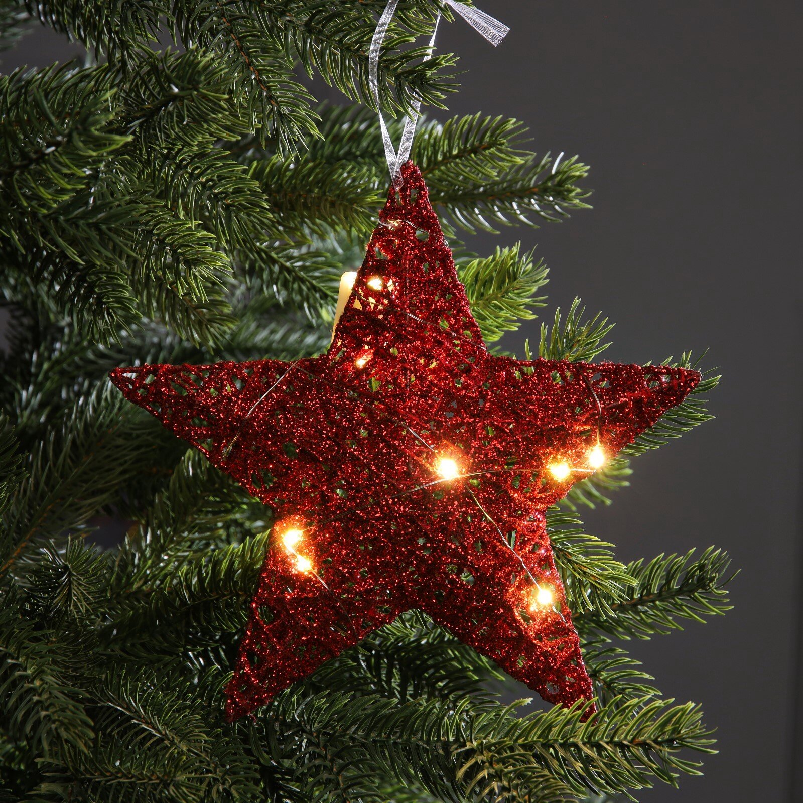 Подвеска световая "Звезда красная", 20х20х5 см, 10 LED, батарейки AG13х3 (в комплекте), свечение тёплое белое, 10454671