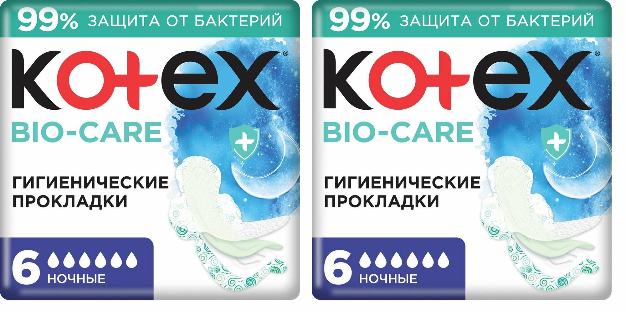 Прокладки KOTEX, BIO-CARE Ночные, 6 шт, 2 уп