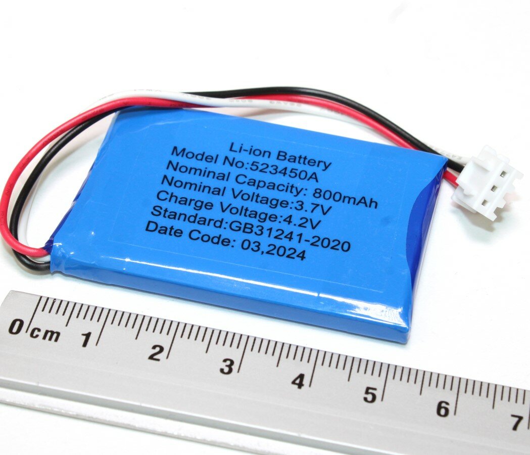 Аккумулятор PoliCell 523450A-PCM-3-pin 3,7V, 800mAh, Li-Pol (с платой защиты), for Termit, PoliCell