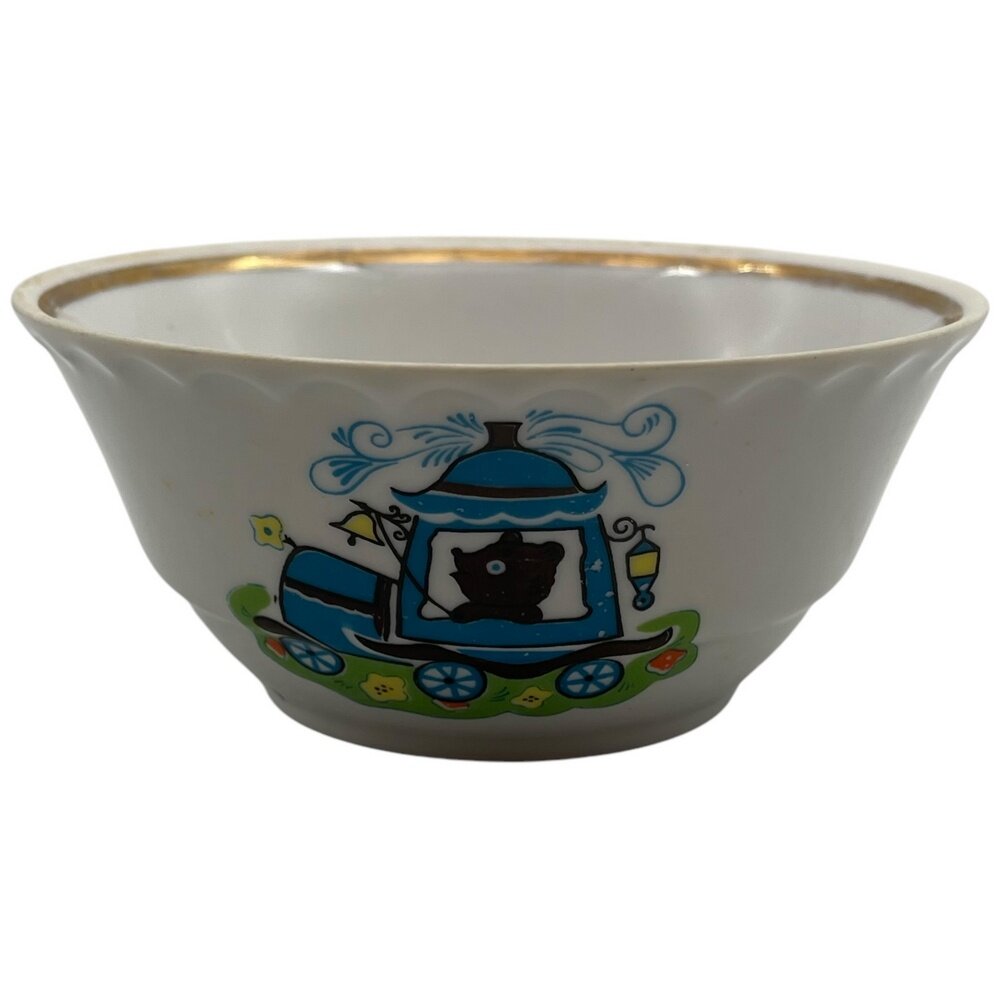 Детская посуда Миска "Мишка машинист" 12,5 см, фарфор, 1974-1984 гг, ЮжноУральский ФЗ, СССР