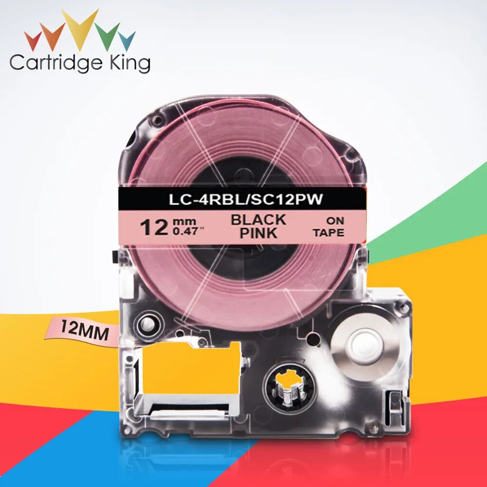 Лента для принтера Epson LW-300 LW-400 CARTRIDGE KING 12 мм Black on Pink, 12 мм