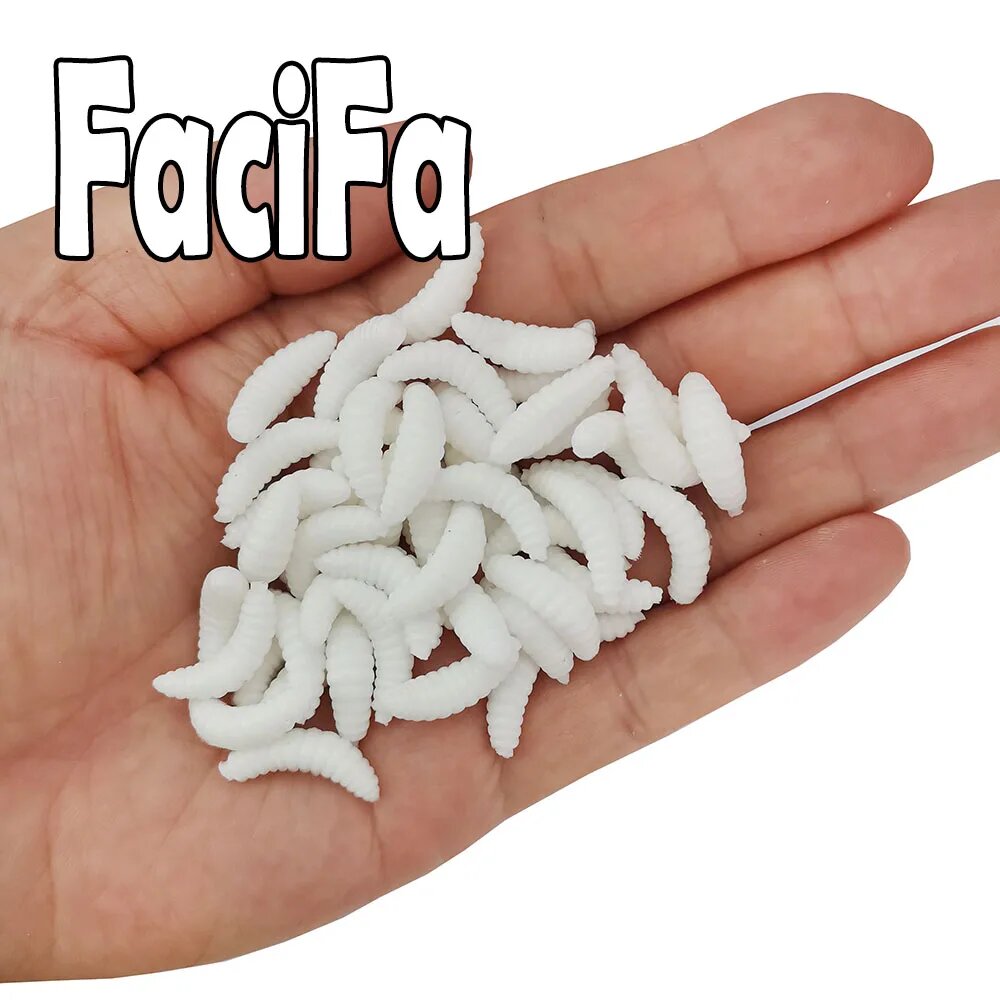 Facifa Силиконовые приманки Maggot Grub 2 см для рыбалки Белый, 100 pcs, white