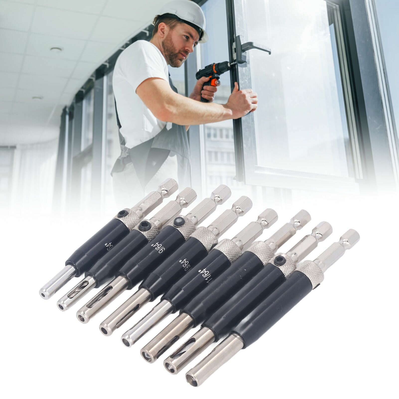 8 шт Самоцентрирующиеся сверла для петель, черный шестигранный хвостовик