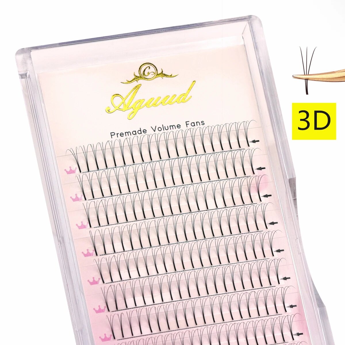 Aguud 3D веерные ресницы C изгиб, 0.10 мм, MIX 8-15, Long Stem 3D