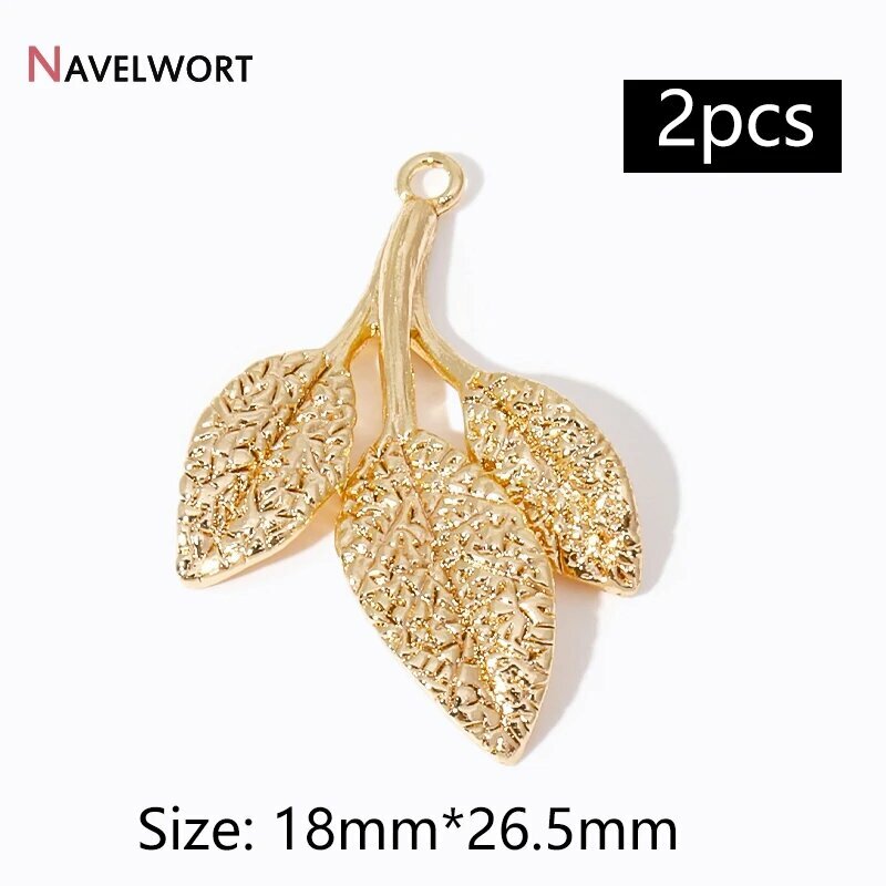 Подвески листы, позолота 14K, 2 шт.