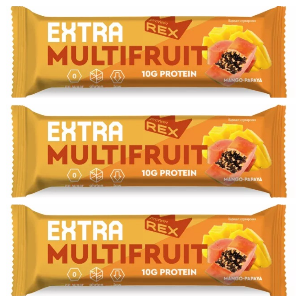 Батончик REX EXTRA, с высоким содержанием протеина, Манго-Папайя 40 гр, 3 шт.