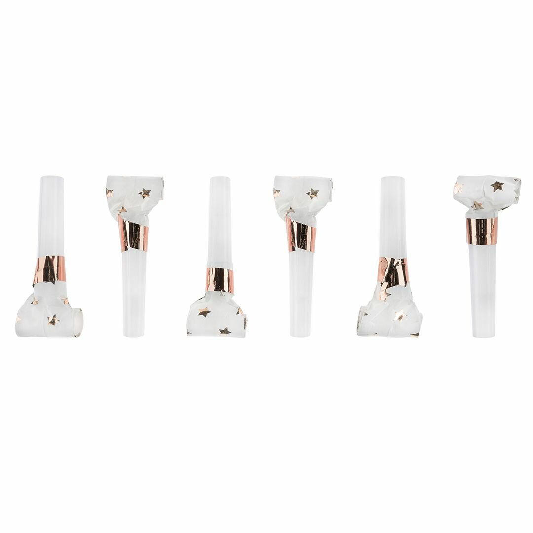 Карнавальные язычки-гудки Волна веселья Звезды Люкс цвет белый, розовое золото 6 см 6 шт