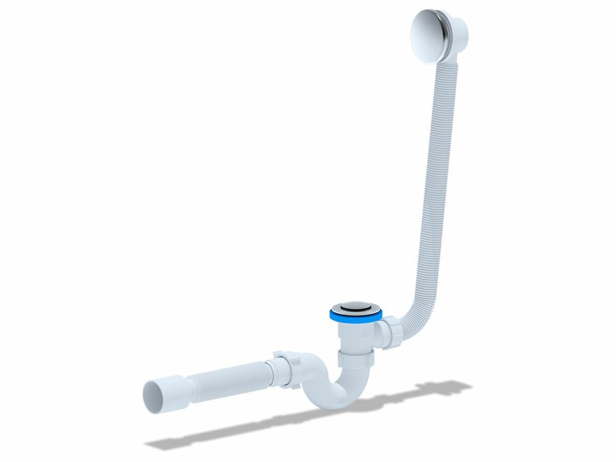 Сифон для ванны АНИ Пласт EC155 1 1/2 дюйма 40 мм клик-клак с переливом и гибкой трубой 40х50 мм