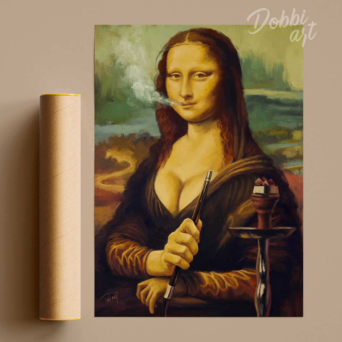 Постер современная Мона Лиза 30х40 см без рамы/ Леонардо Да Винчи/ Репродукция Возрождение/ Граффити искусство, Кальян, Hookah/ Постер для интерьера/ Современный стильный плакат