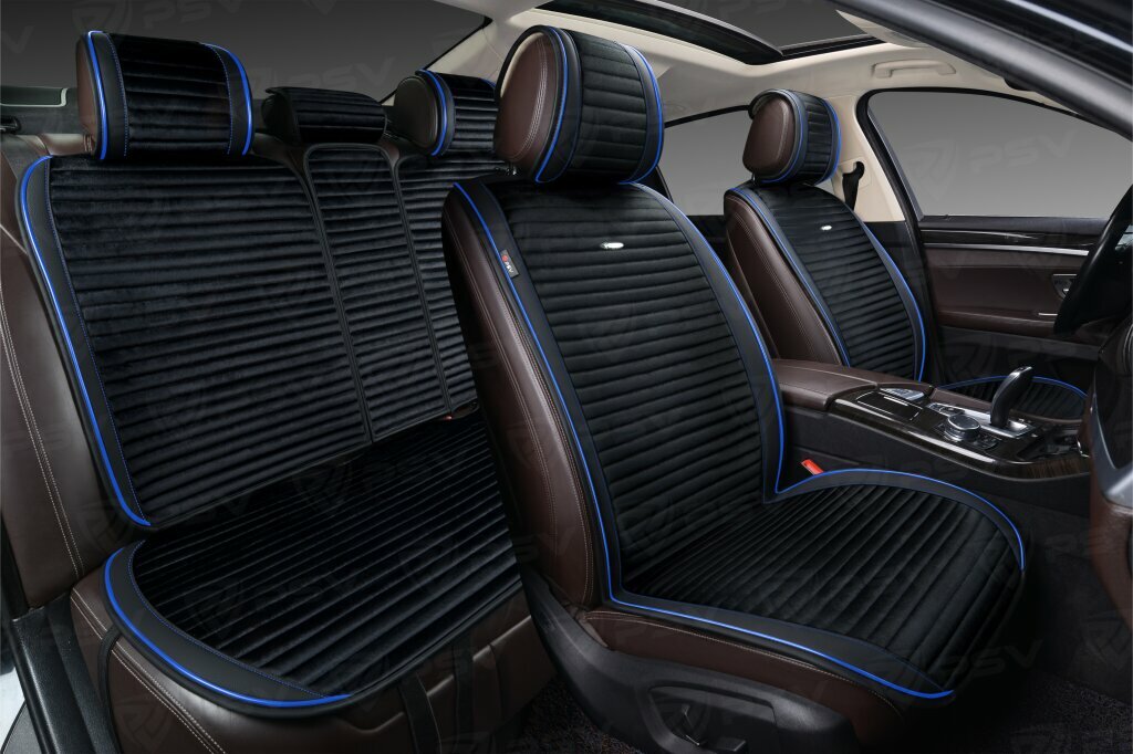 Накидка на сиденье "PSV" Bliss алькантара черный/кант синий (комплект на весь салон)