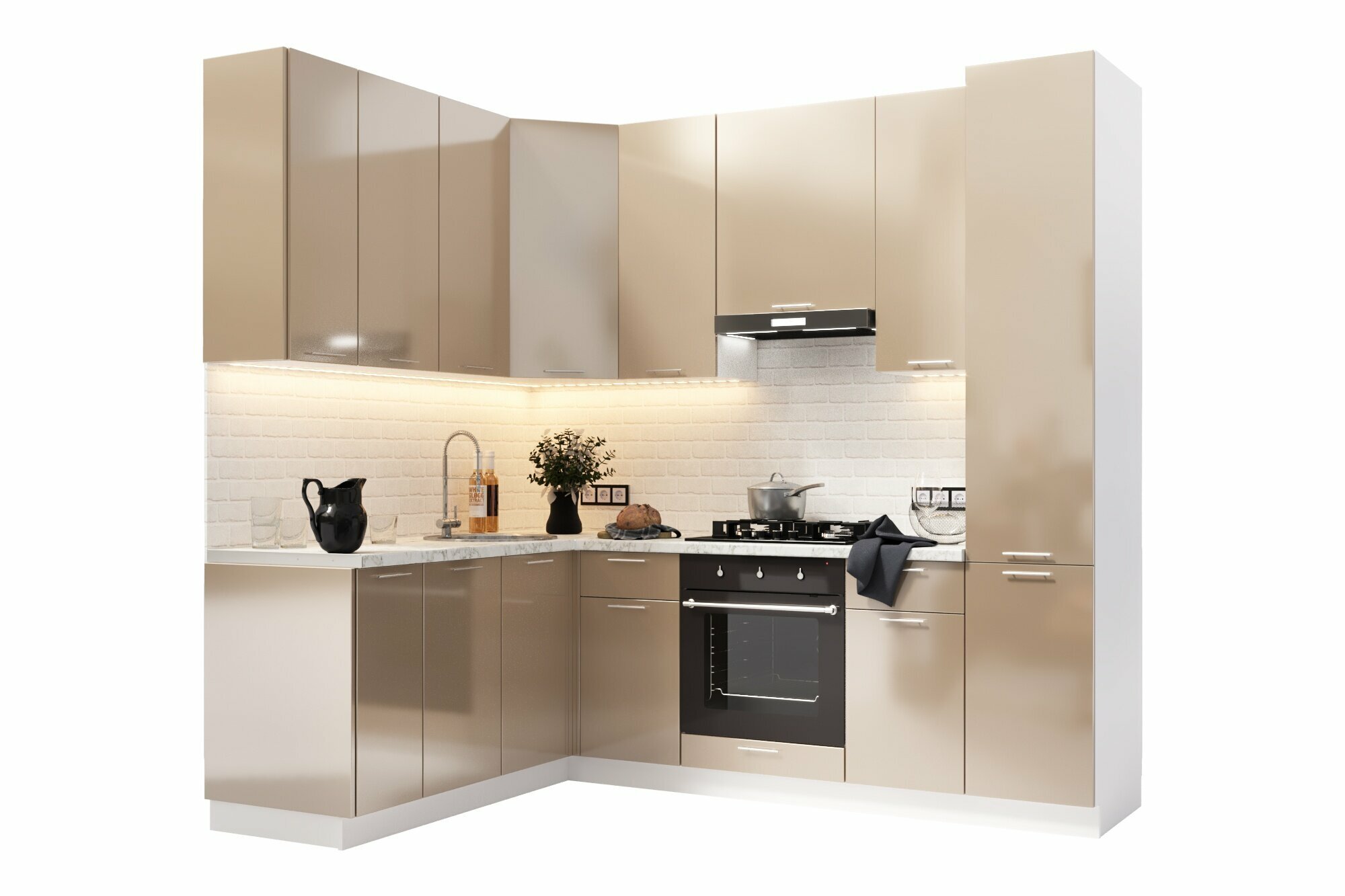 Кухня Валерия-С 1700*2400 Капучино глянец МДФ угловая без столешницы