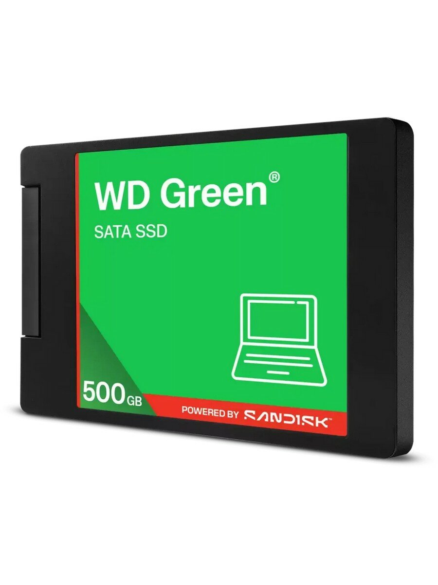 Накопитель SSD WD 500Gb Green (2.5", SATA-III, R/W 545/510MB/s, MTTF 2000000 hrs) (WDS500G5G0A)