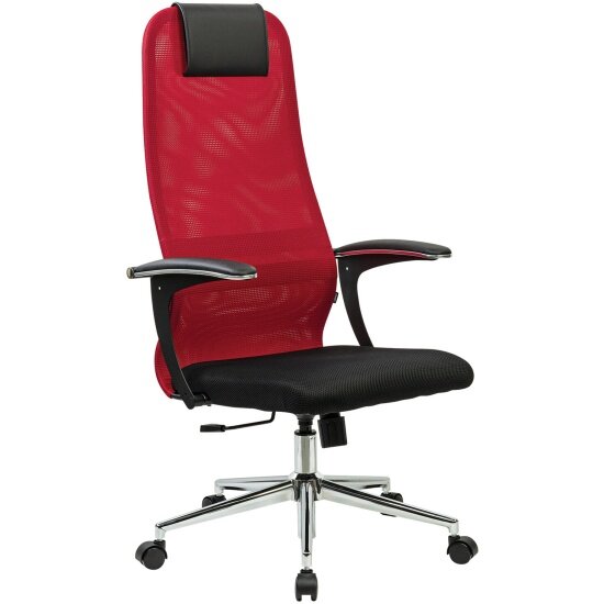 Кресло офисное Brabix PREMIUM "Ultimate EX-801" хром, плотная двойная сетка Х2, черное/красное, 532921