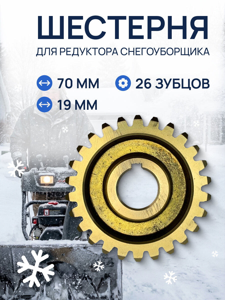 Шестерня редуктора шнека снегоуборщика Run Energy диаметр 19*70 мм, 26 зубьев