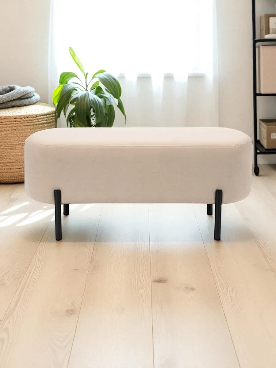 Пуфик KamicoHome, велюр, овальный, 94 см x 38 см x 40 см, бежевый