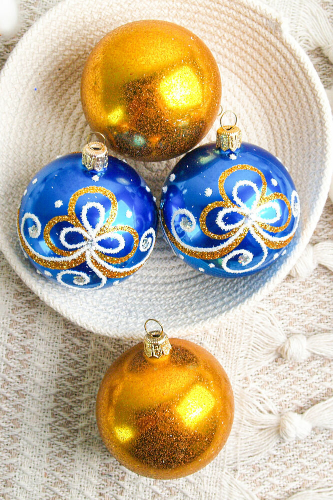Набор стеклянных шаров флер синий, 60 мм, 4 шт, Елочка С2218-син