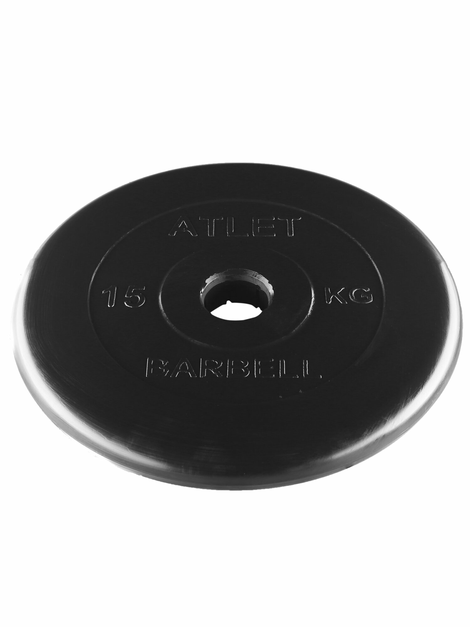 Диск (блин) MB Barbell Атлет, вес 15 кг, D=51мм, обрезиненный, черный — фото 1