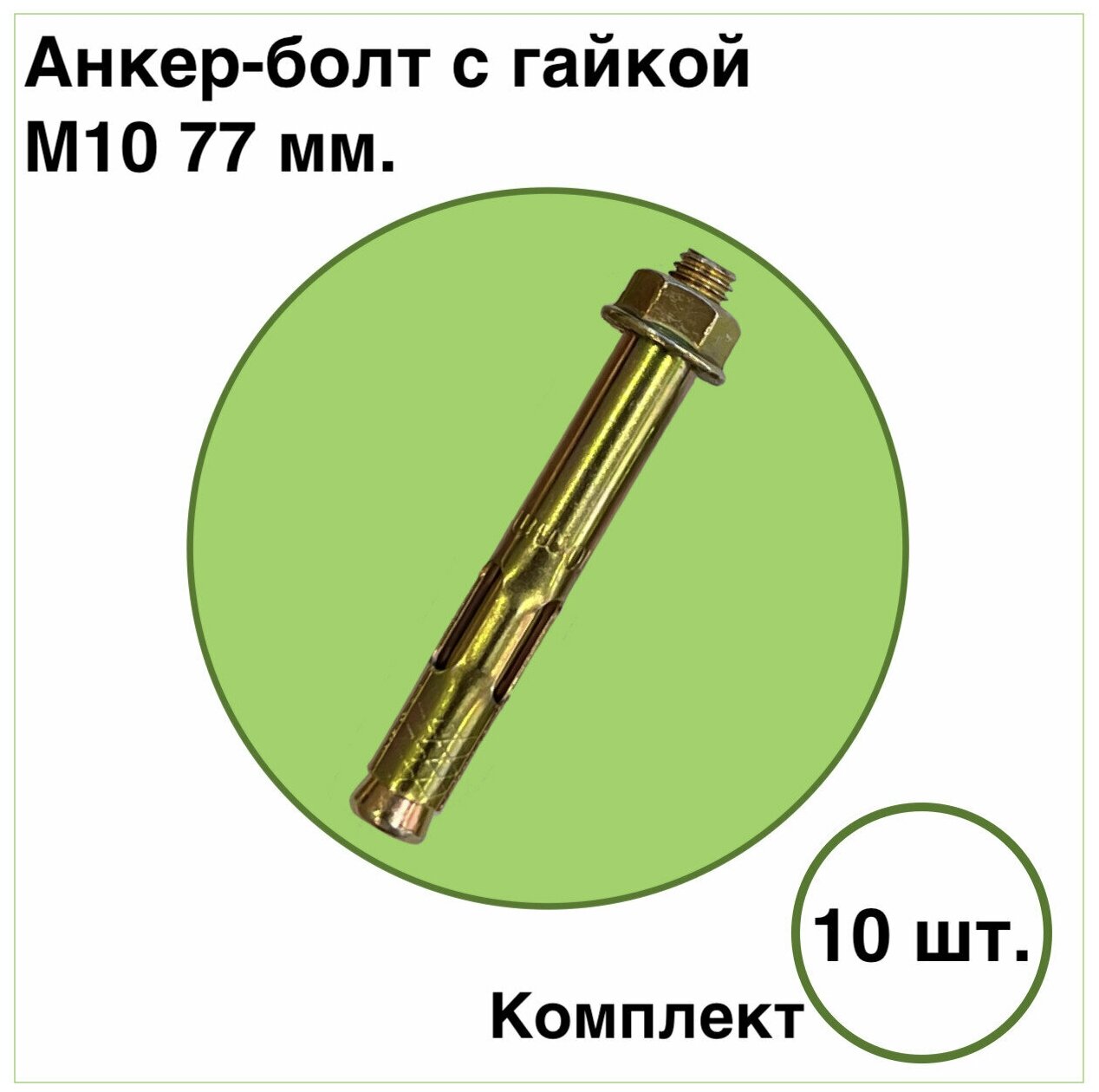 Анкерный болт с гайкой d10 77 мм. (комплект 10 шт.)