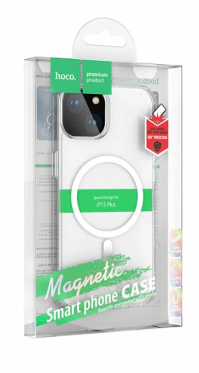 Чехол для iPhone 15 Plus 6.7", Hoco Premium Magnetic Series Airbag anti-fall, Прозрачный