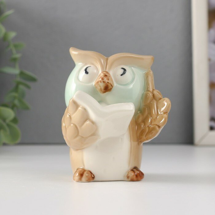Фигурка керамика Маленький филин с книгой, 7×7×9 см