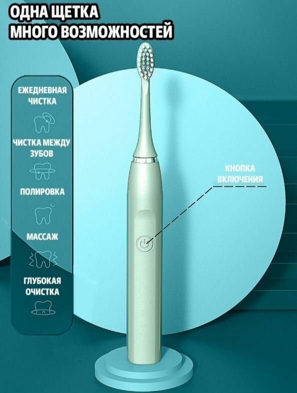 Электрическая зубная щетка Sonic electric toothbrush / Щетка средней степени жесткости для гигиены зубов и полости рта для взрослых и подростков / Подходит для всех видов зубных паст / Безопасное очищение зубов без вреда для эмали