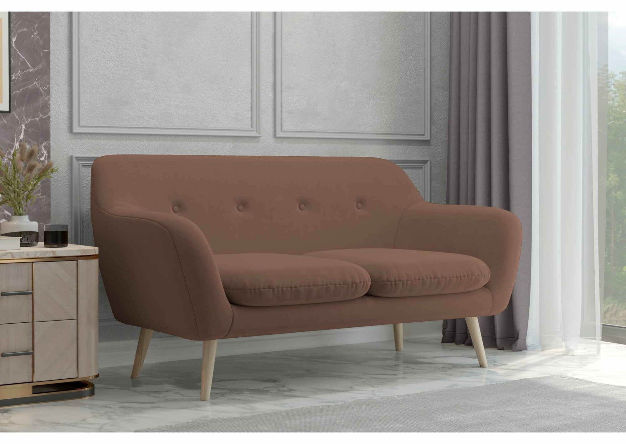 Диван прямой нераскладной Дайсон двухместный в цвете коричнево-красный (НУТ)