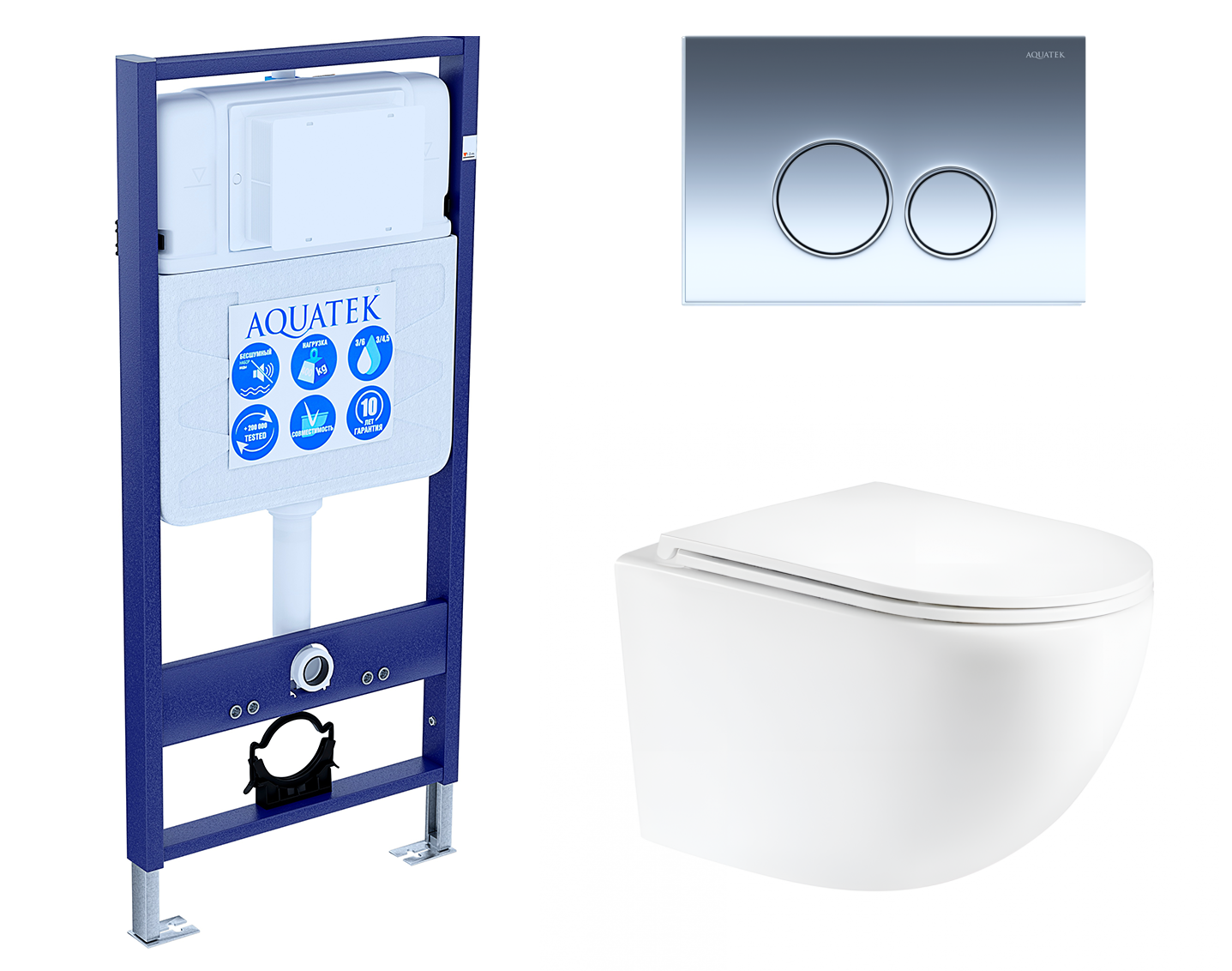 Комплект 3 в 1 инсталляция Акватек Standart 50 + Унитаз подвесной Enio Unico Tornado EN2105073 с кнопкой хром INS-0000012 + EN2105073 + KDI-0000018