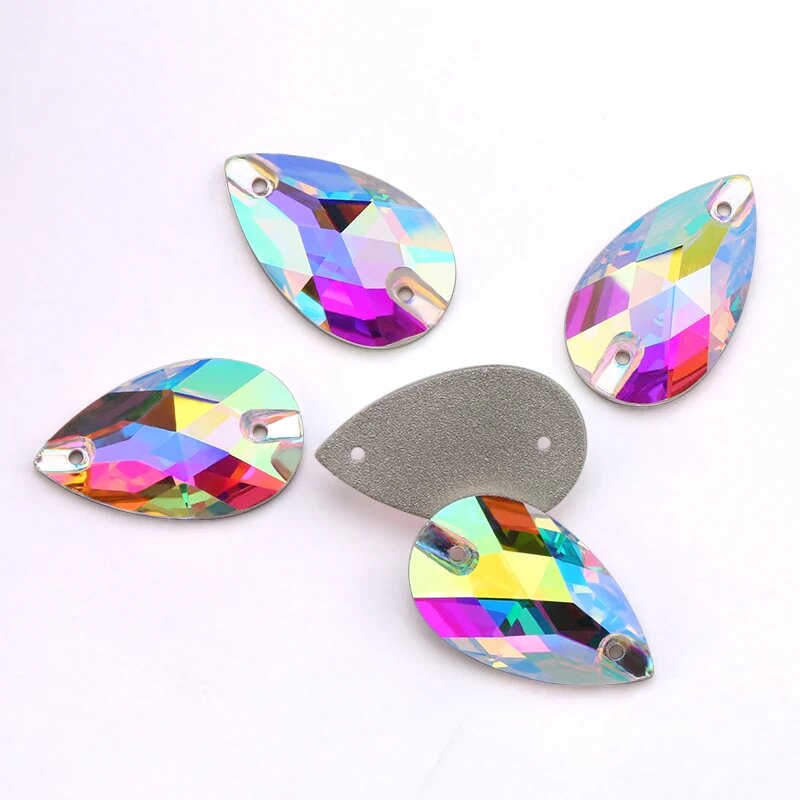 Стразы капли QIAO, crystal AB, серебряный