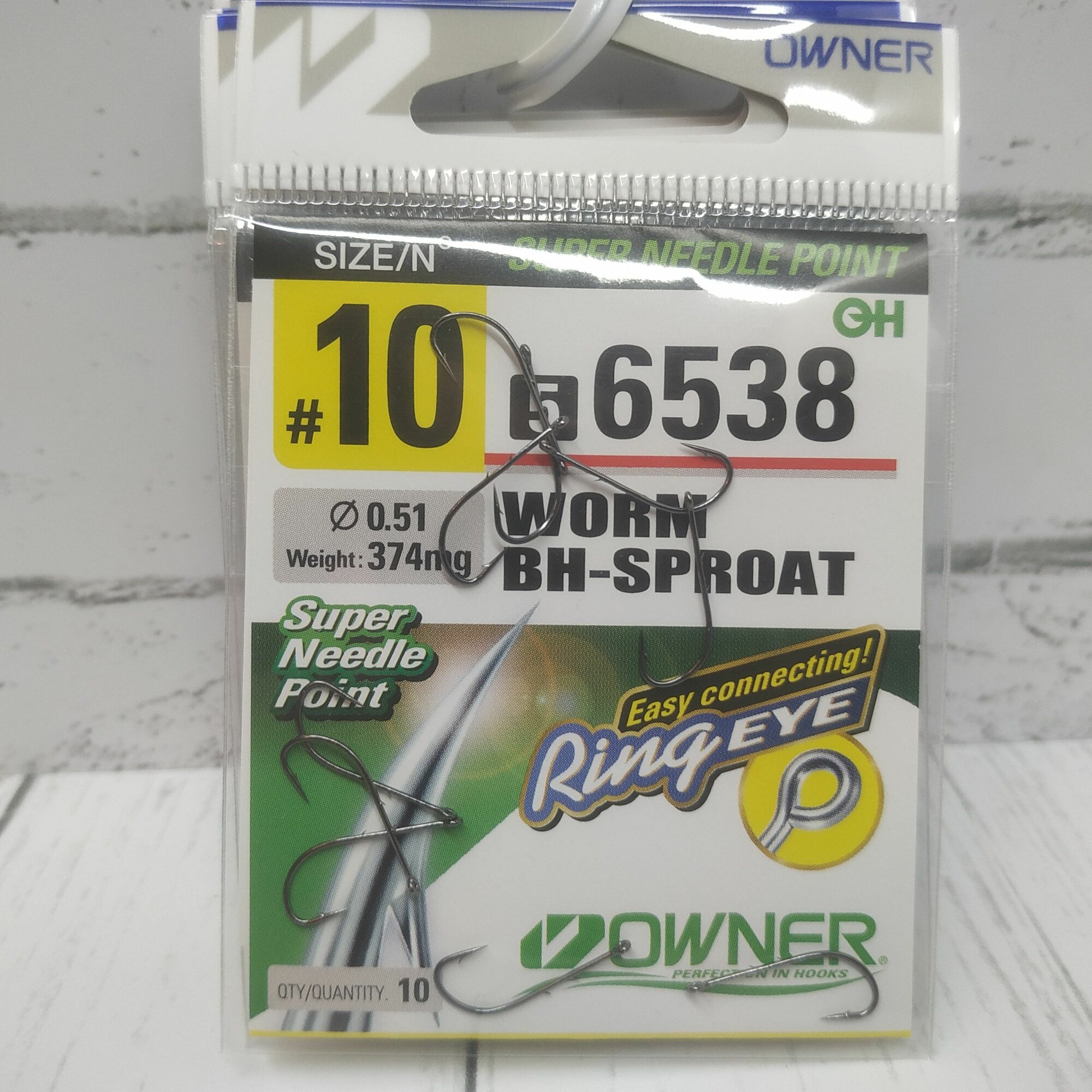 OWNER Крючок рыболовный с насечками 6538 WORM BH-SPROАT BC "ORIGINАL" №10-5уп (50шт)
