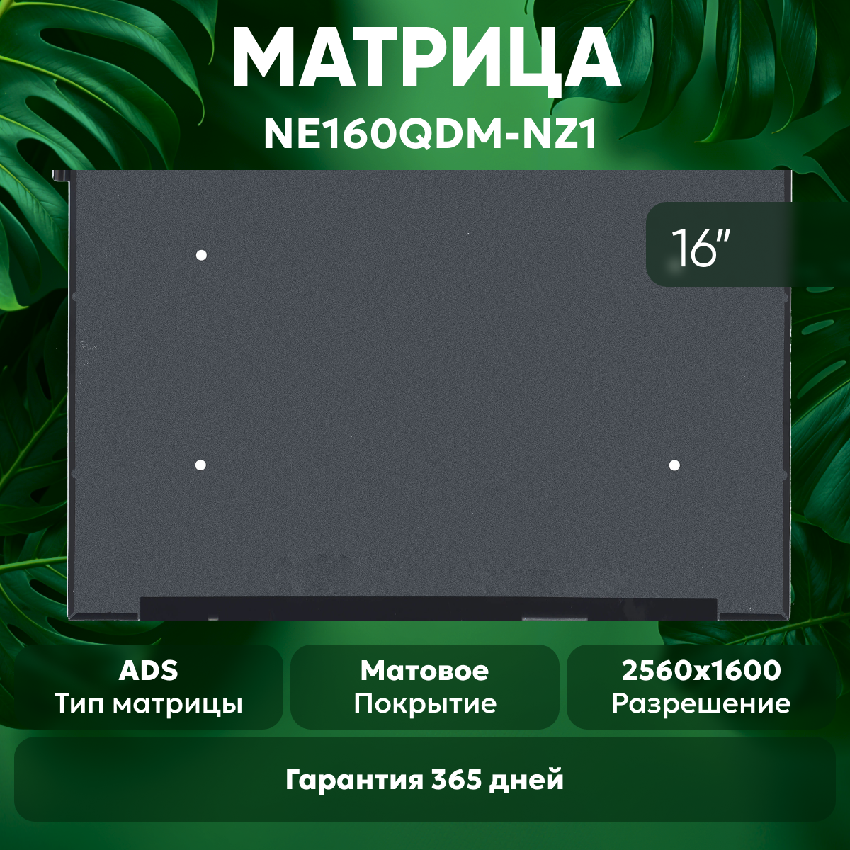 Матрица (экран) для ноутбука NE160QDM-NZ1, 16", 2560x1600, 40-pin, UltraSlim, светодиодная (LED), без креплений, матовая