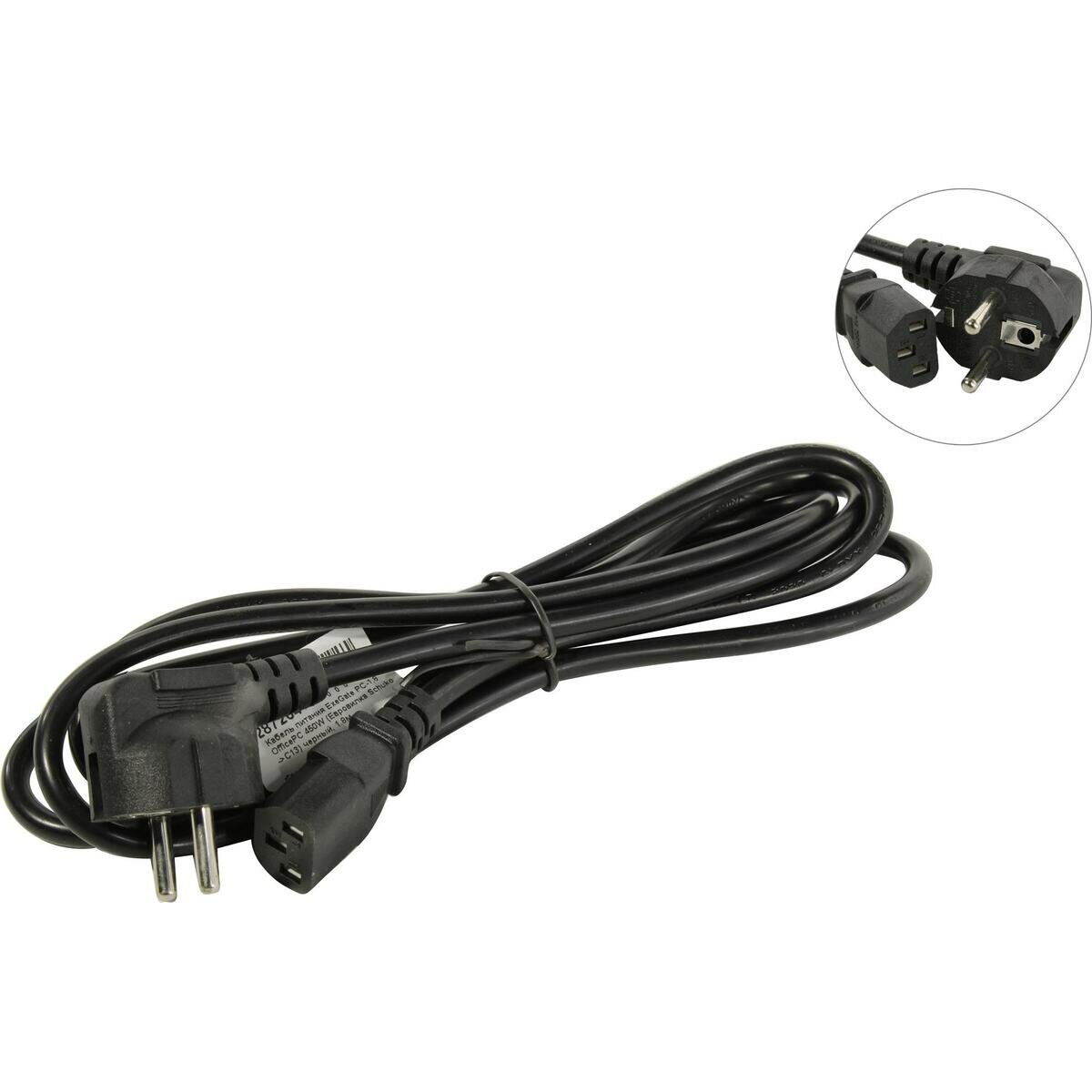 ExeGate PC-1.8 Кабель компьютер - розетка 220V 1.8м Европейский стандарт, Г-образный