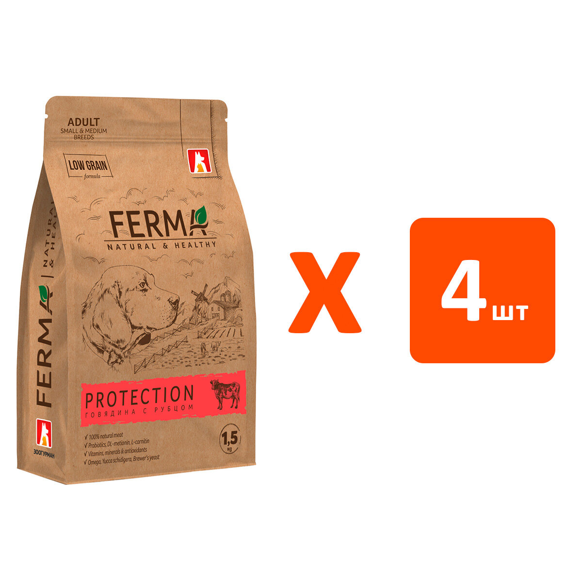 FERMA PROTECTION низкозер д взр соб мал и сред пор для защиты костей и суставов говядина рубец 1,5 кг х 4 шт