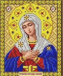 Ткань с рисунком для вышивания бисером Благовест ИС-5048 Богородица Умиление (в золоте), 13 х 18 см (Бисер в комплект не входит.)