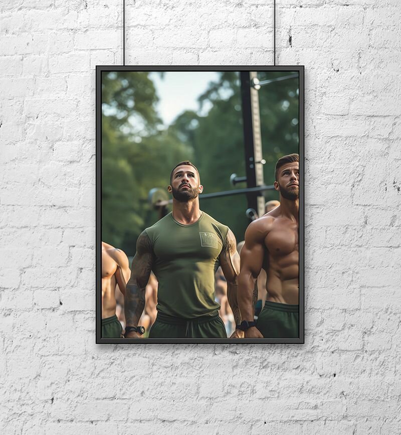 Постер 30х40 см. Фитнес - кроссфит спортсмены в парке