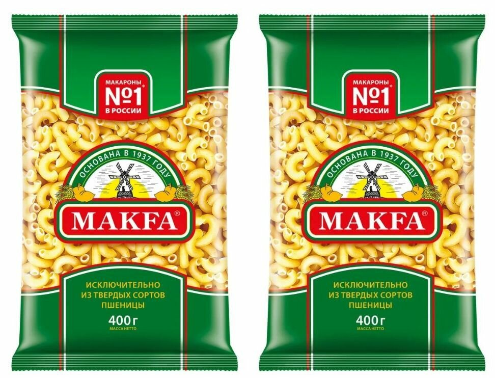 Makfa Макаронные изделия Рожки гладкие, из твердых сортов пшеницы, 400 гр, 2 шт