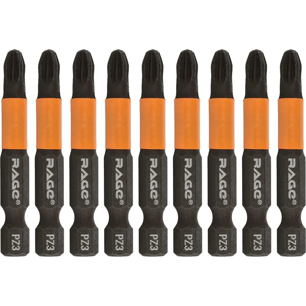 Биты для шуруповерта RAGE By VIRA магнитные S2 PZ3 x 50 мм 10 шт 554164, защищенная