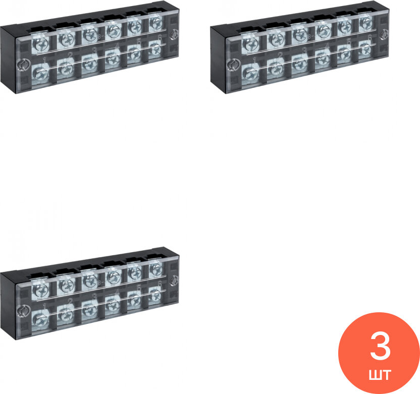Блок зажимов EKF / ЕКФ PROxima TB-4506 колодка клеммная в корпусе из термопласта черная, сечение 4.5мм2, 45А, 660В, 6 пар контактов / электрика (комплект из 3 шт)
