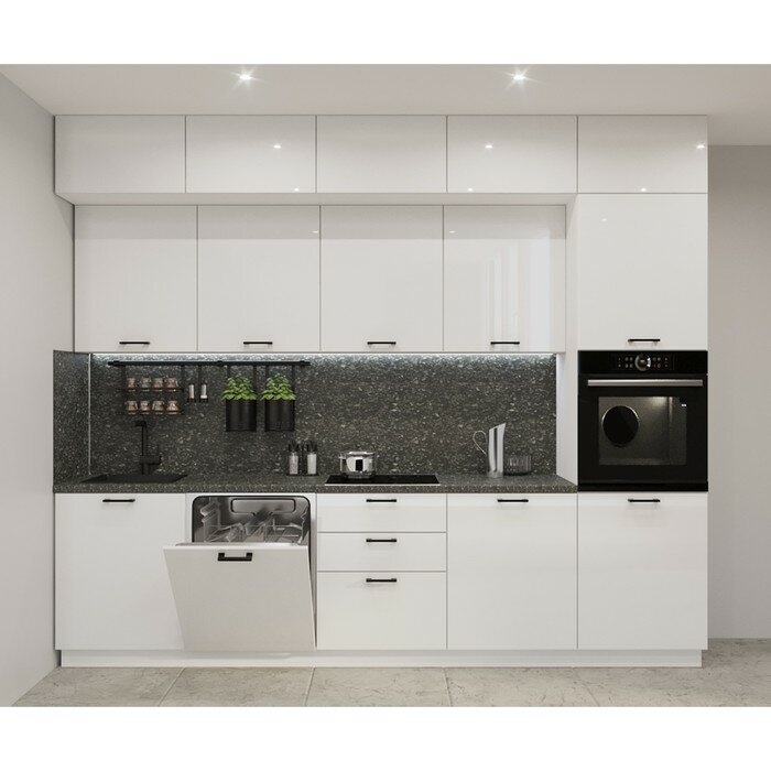 Кухонный гарнитур трёхуровневый в потолок «Роял Вуд 22», 3000 мм, цвет белый глянец