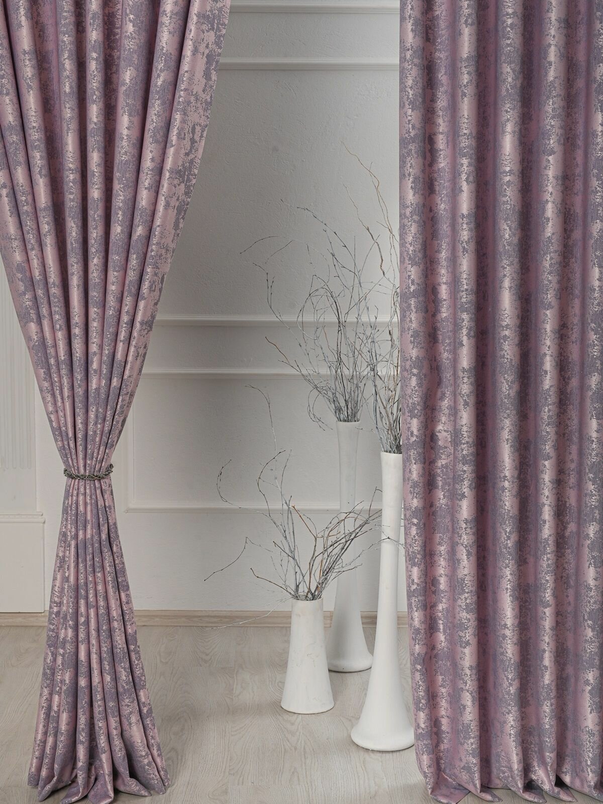 Шторы мрамор для спальни для гостиной 300x270 (150x270-2 шт.) сиреневый/Шторы для кухни