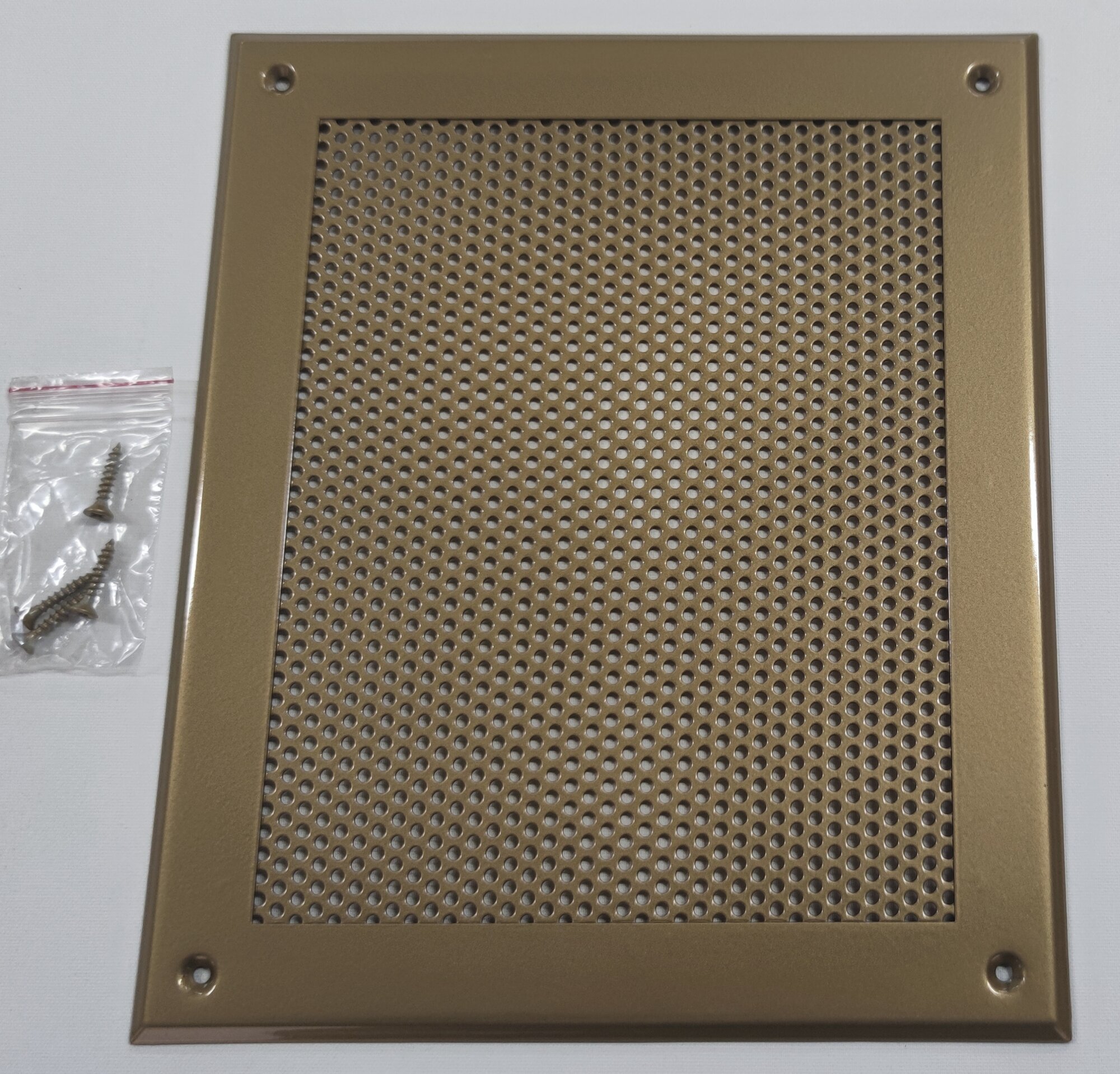 Решетка плоская с подгибом 250х210, Штамп, перфорация Круг 3мм, Золото.
