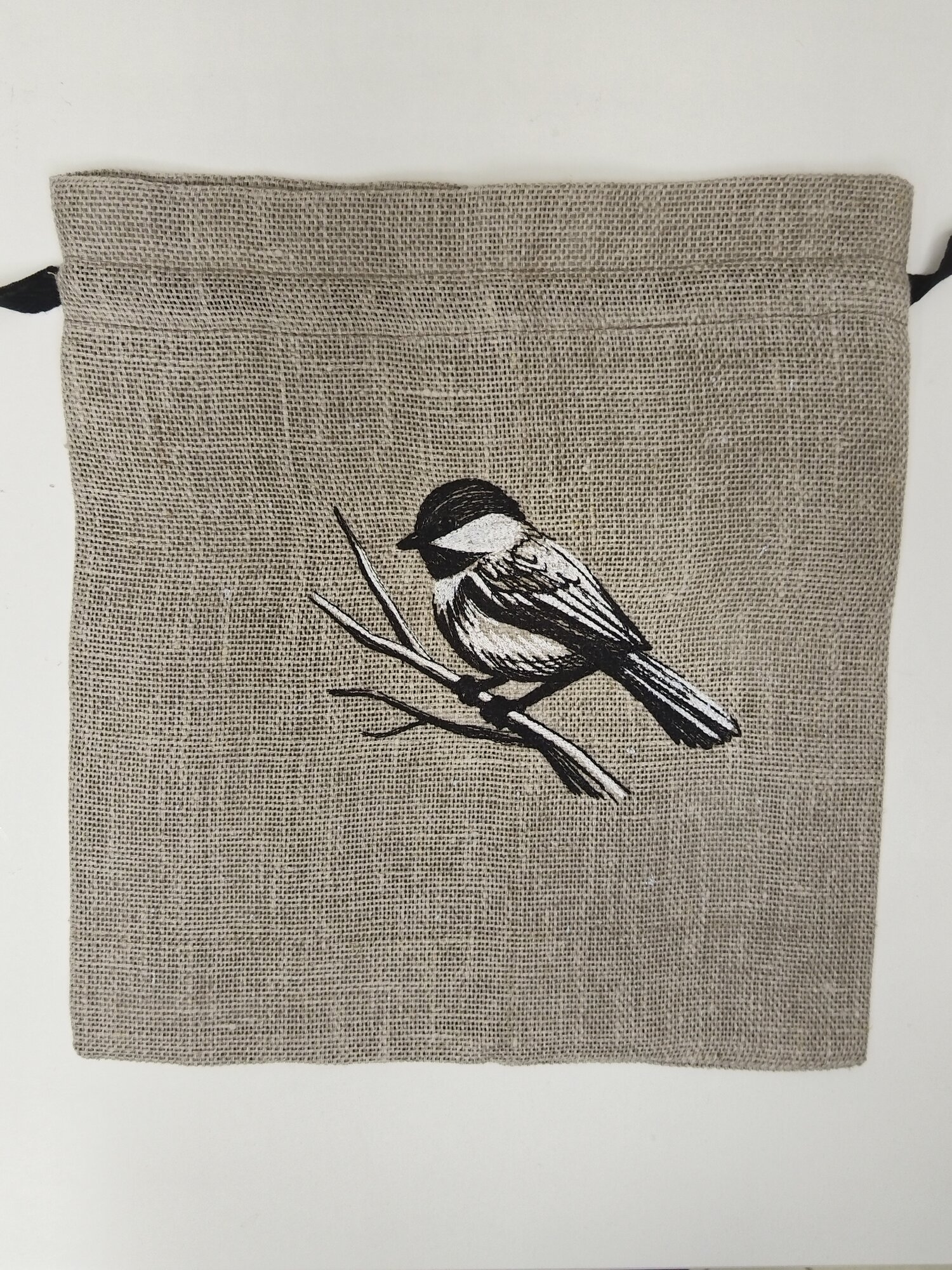 Мешочек из льна для хранения, цвет серый, птица, 29*30 см.