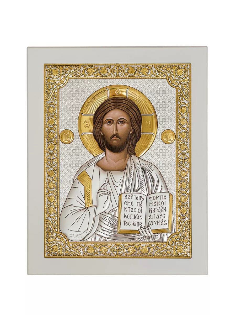 Икона серебряная, греческая Спаситель, 150х190мм.