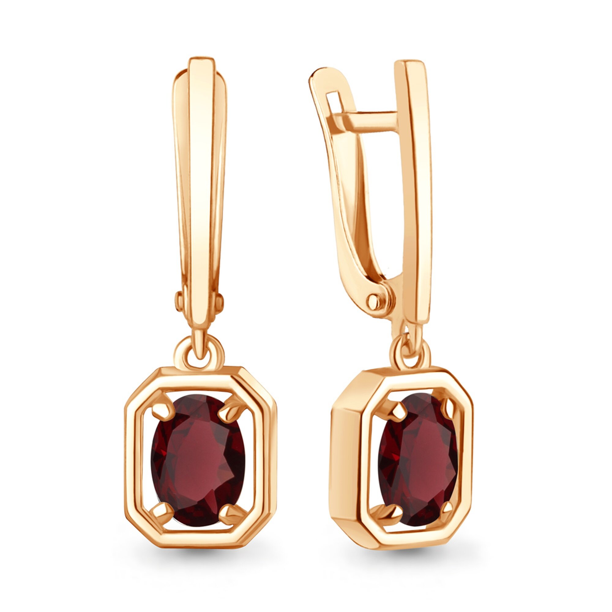 Серьги, серебро, 925 проба, золочение, гранат