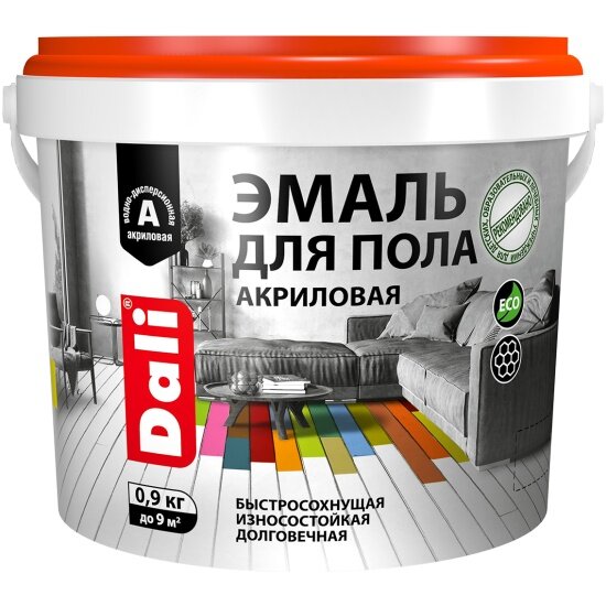 Эмаль для пола Dali , акриловая, полуглянцевая, 0,9 кг, серая